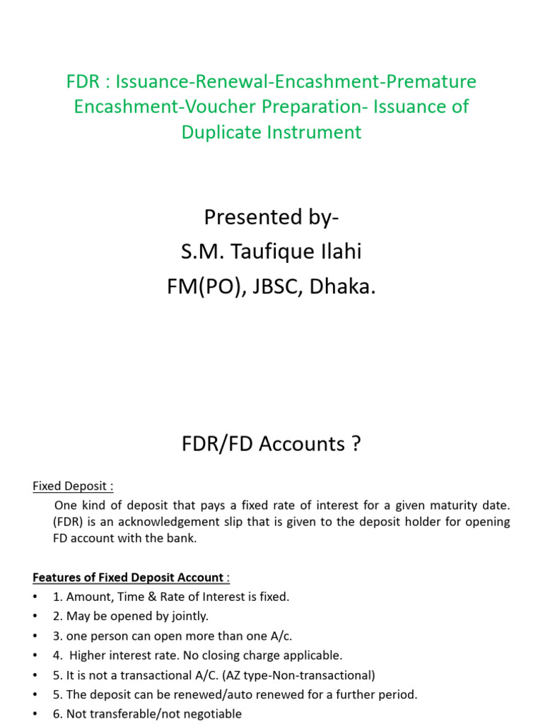 Fixed Deposit Account Guide: Features & Procedures | PDF | Financial ...