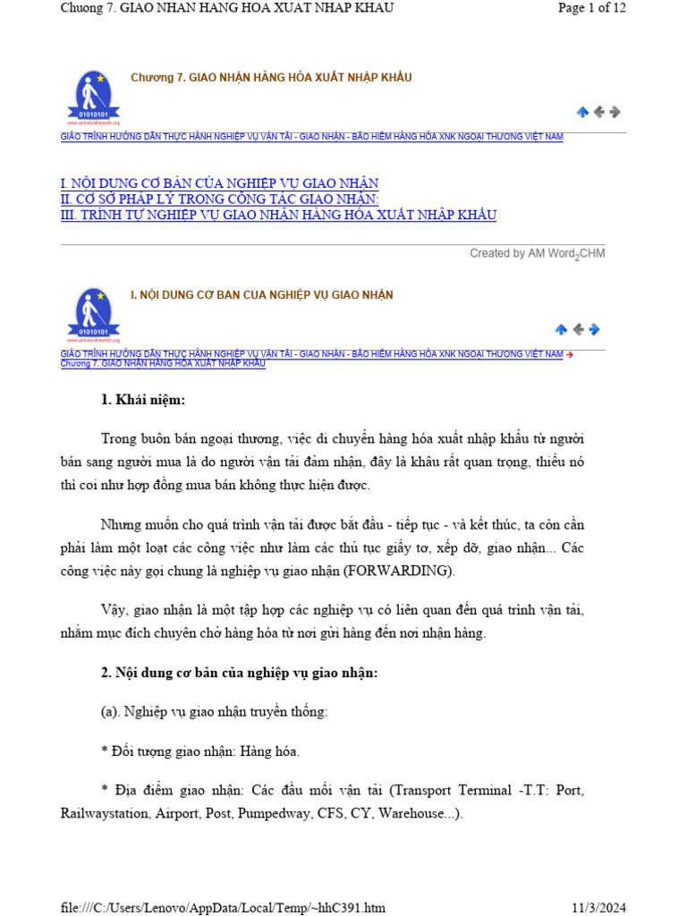 CHƯƠNG 7. GIAO NHẬN HH XNK | PDF
