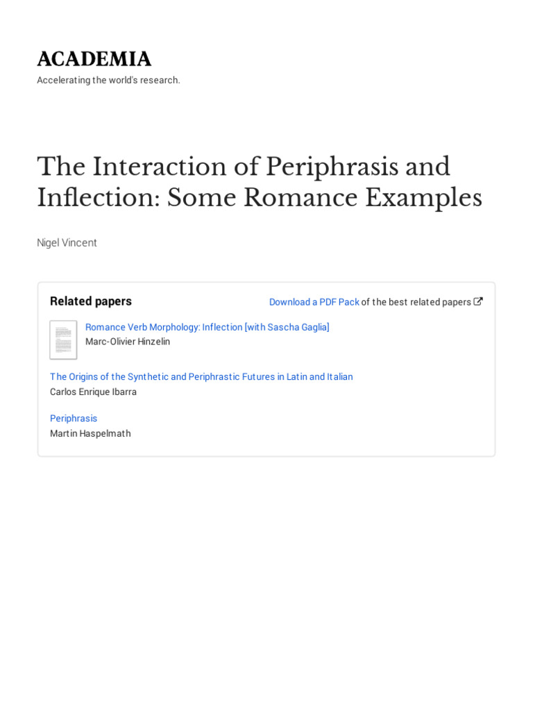 The interaction of periphrasis and inflection some romance examples ...