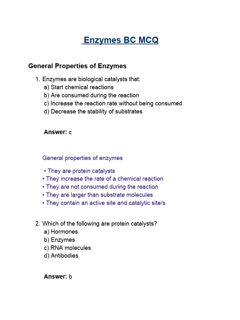 Enzymes BC MCQ | PDF | Enzyme | Cofactor (Biochemistry)
