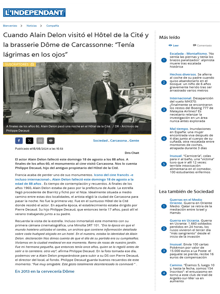 Alain Delon en Carcasona: Recuerdos de una Visita Emotiva | PDF