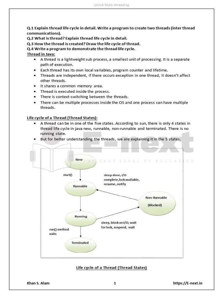 Unit-6 Multithreading (E-Next - In) | PDF | Thread (Computing) | Method (Computer Programming)