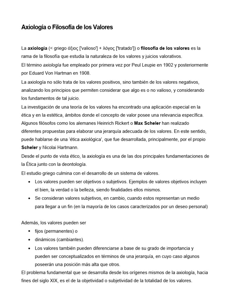 Axiología o Filosofía de Los Valores | PDF | Axiología | Metafilosofía