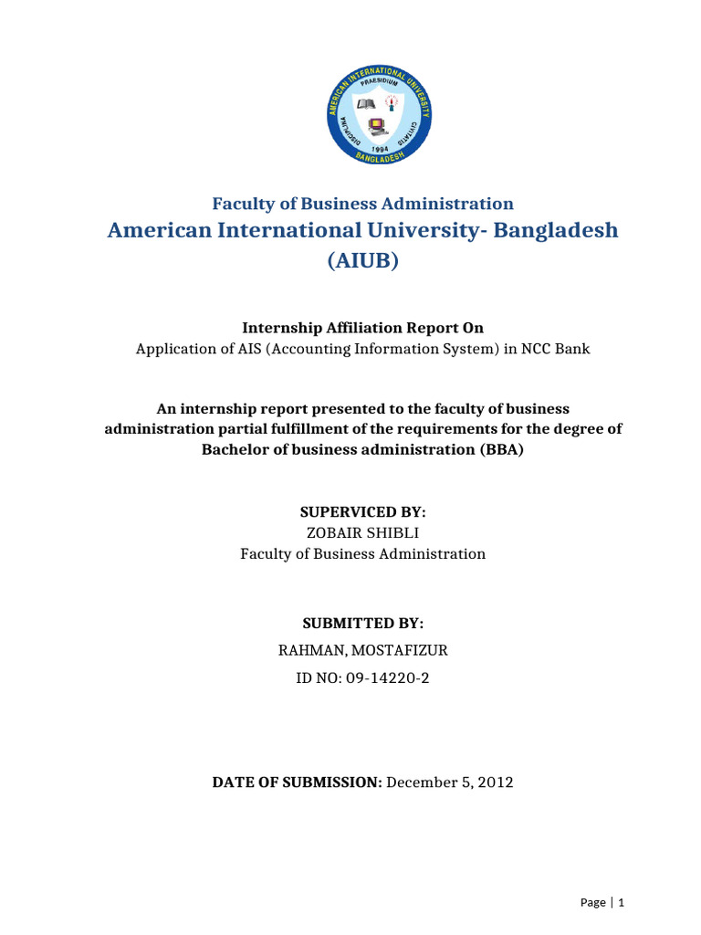 Report On AIS (Accounting Information System) in NCC Bank Ltd. | PDF | Debits And Credits | Banks