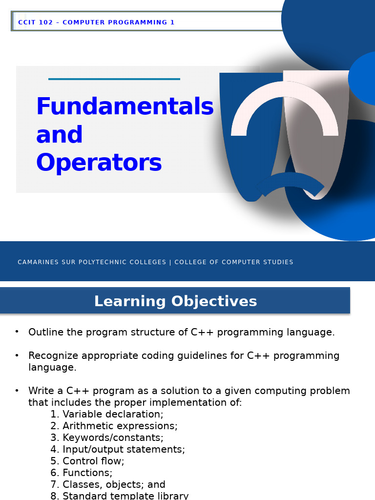 Fundamentals and Operators | PDF | C++ | Computer Program