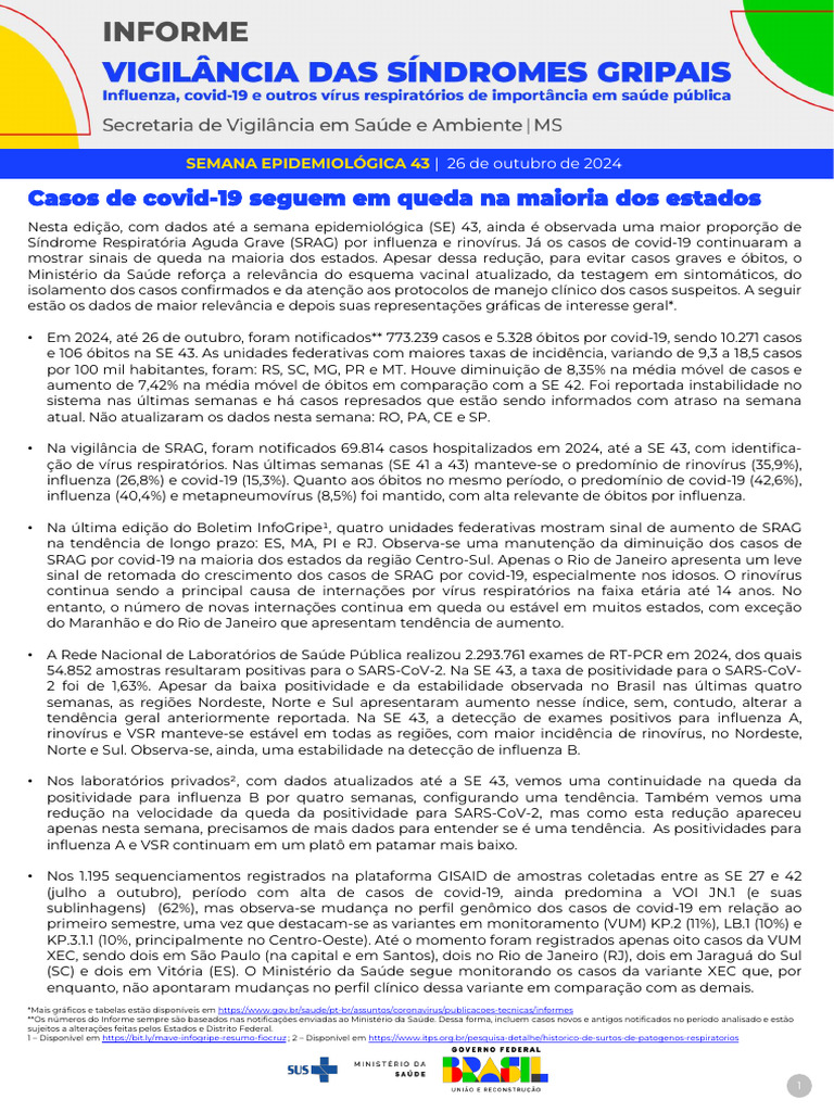 Informe SE 43 de 2024 | PDF | Gripe | Epidemiologia