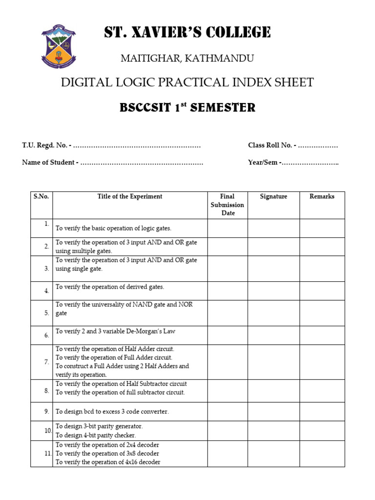Digital Logic Practical Index Sheet | PDF | Electronics | Electronic ...