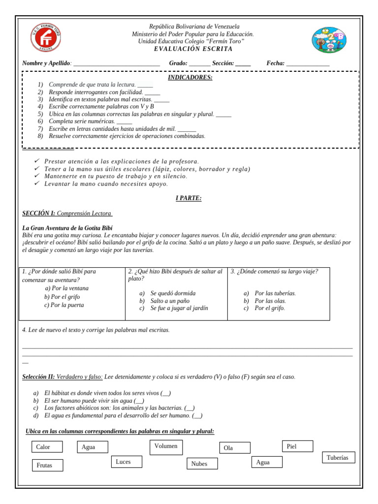 Modelo de Evaluación Escrita 2dob | PDF
