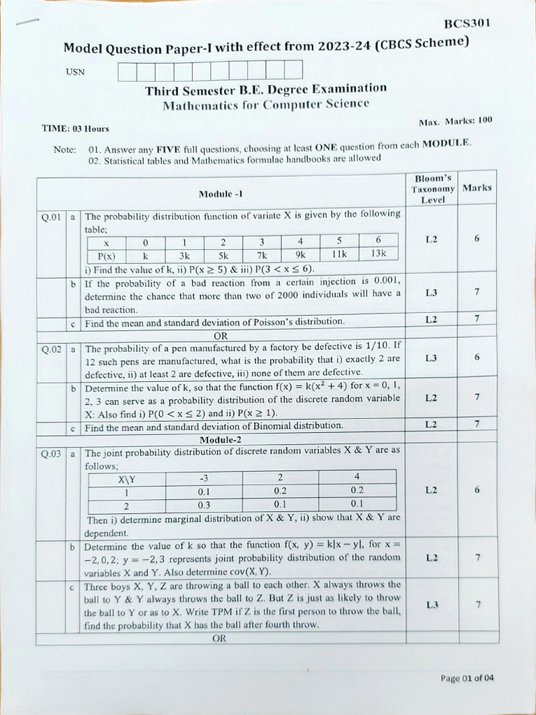 BCS301 Questions Paper | PDF | Variance | Standard Deviation