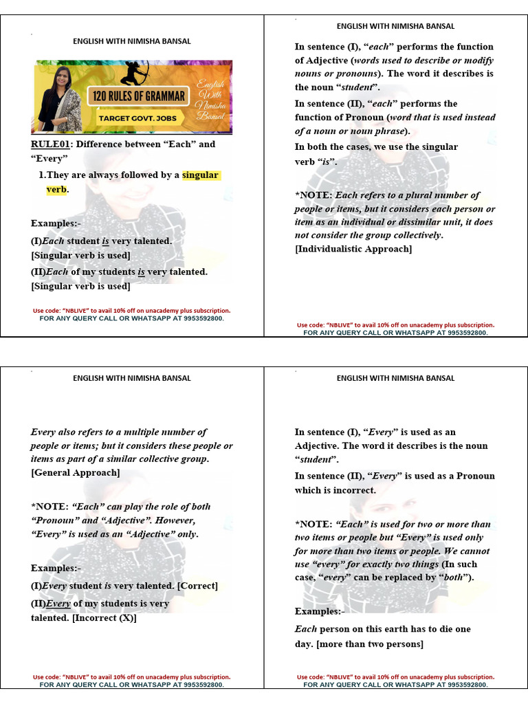 120 Grammar Rules by Nimisha Bansal | PDF | Grammatical Number | Noun