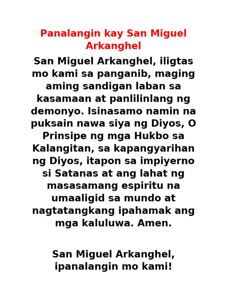 Panalangin Kay San Miguel Arkanghel | PDF