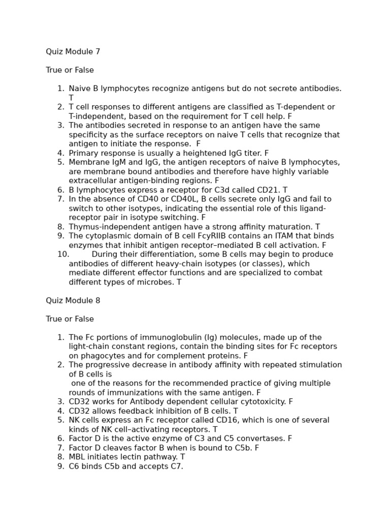 Quiz Module 7 | PDF | Antibody | B Cell