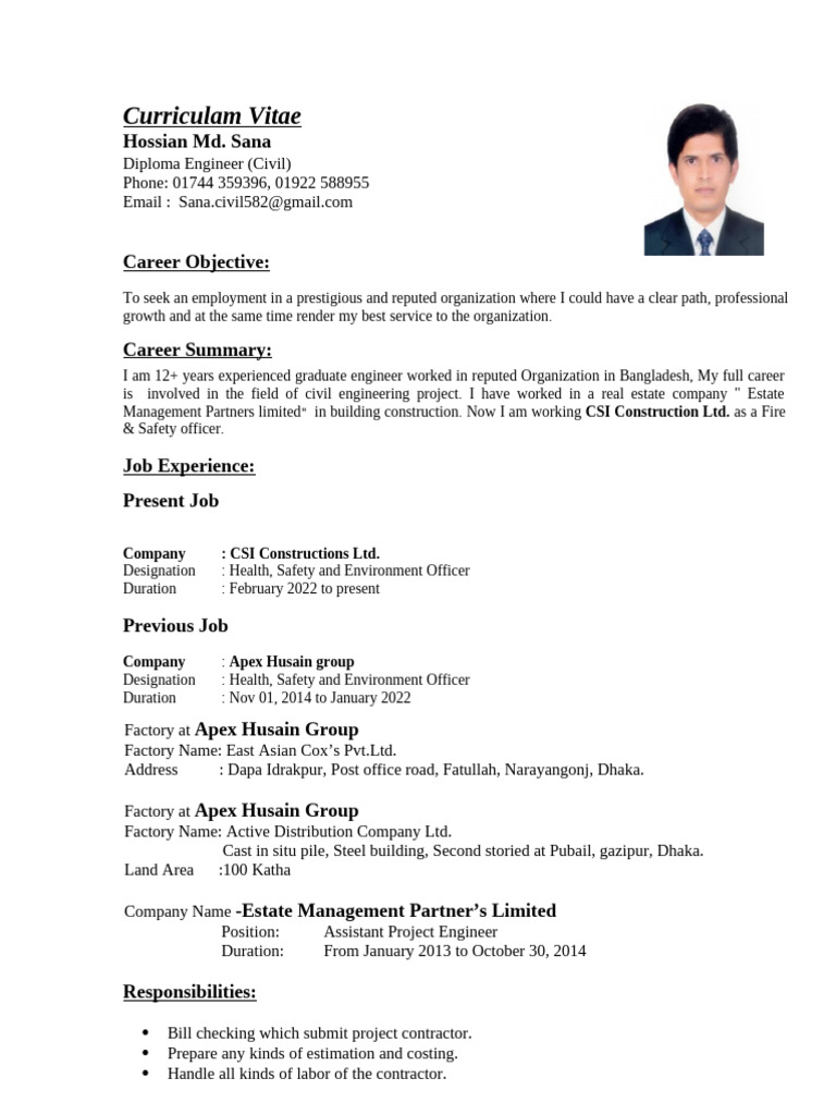 Resume of Hossain MD - Sana | PDF