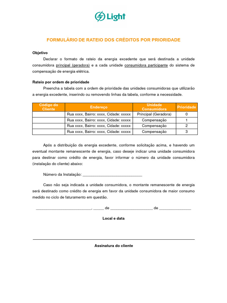 FROP - Formulário de Rateio Por Ordem de Prioridade (SE NECESSÁRIO) 1 | PDF