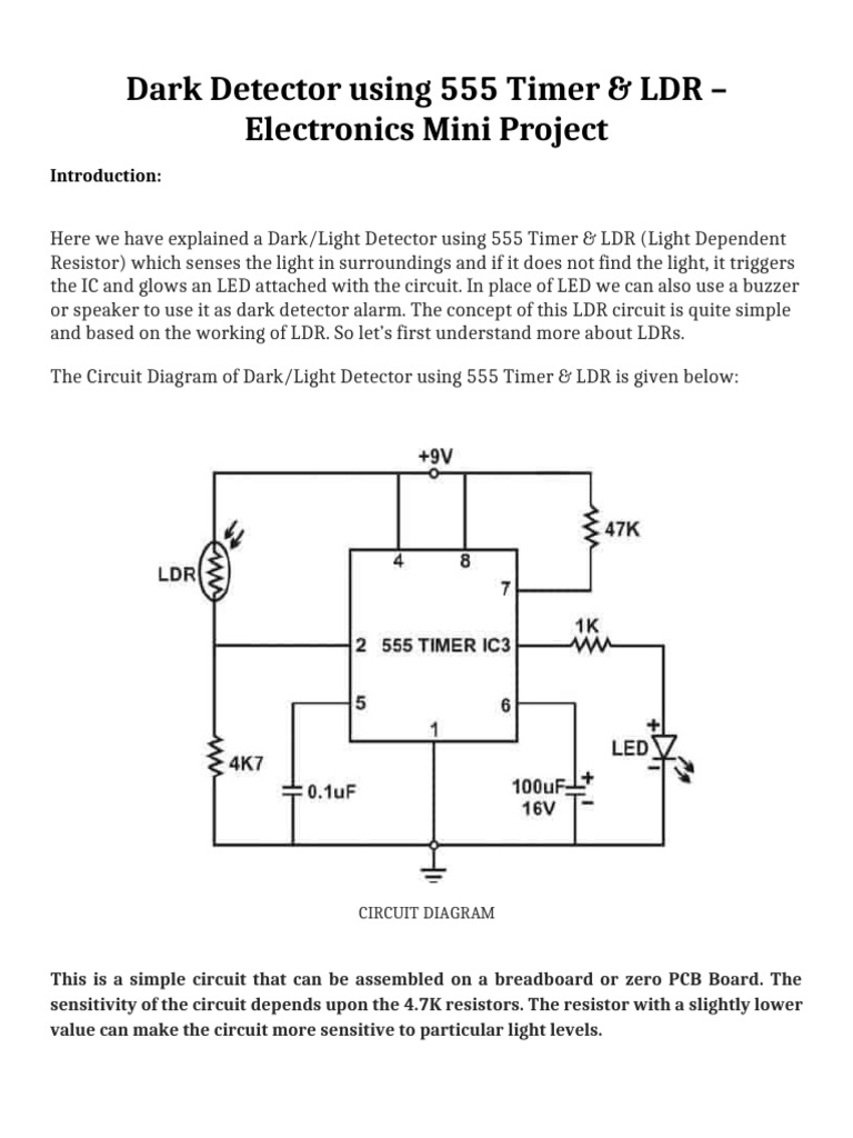 Dark Detector Circuit with 555 Timer | PDF