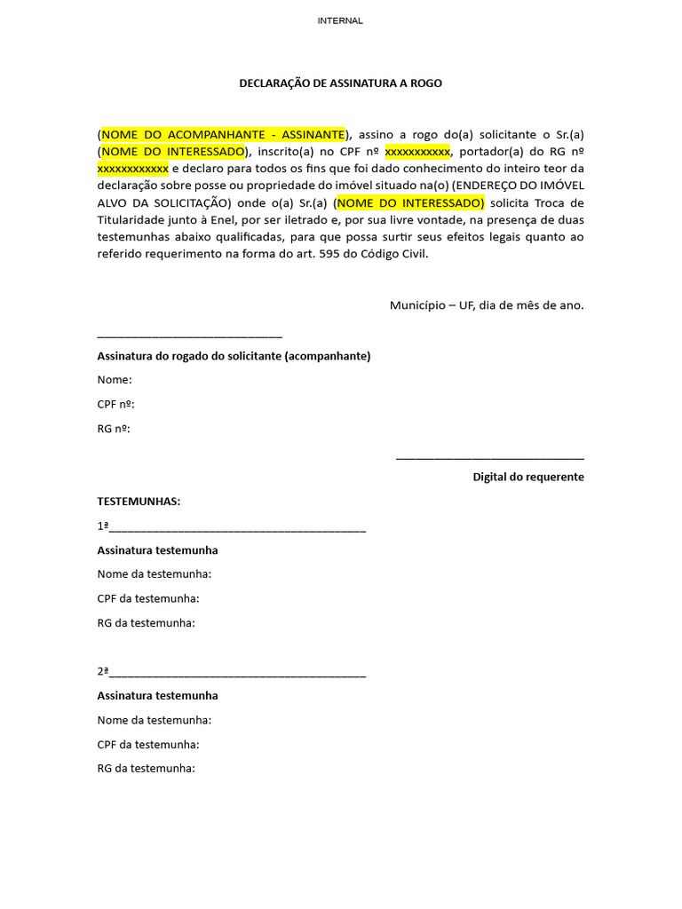 Anexo 05 - Declaração de Assinatura A Rogo TT - Cliente Analfabeto | PDF