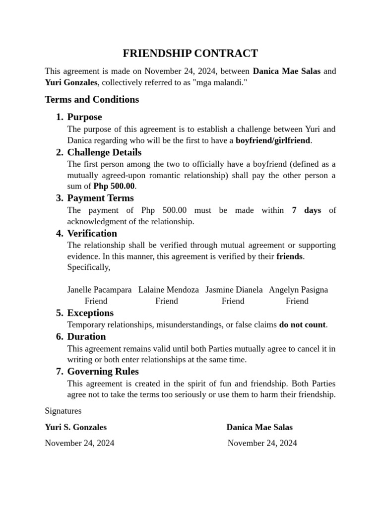 Friendship Contract Example | PDF