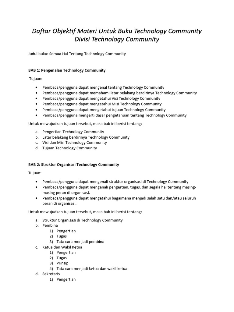 (CONTOH) KERANGKA MATERI BUKU TECO DIVISI TECO | PDF