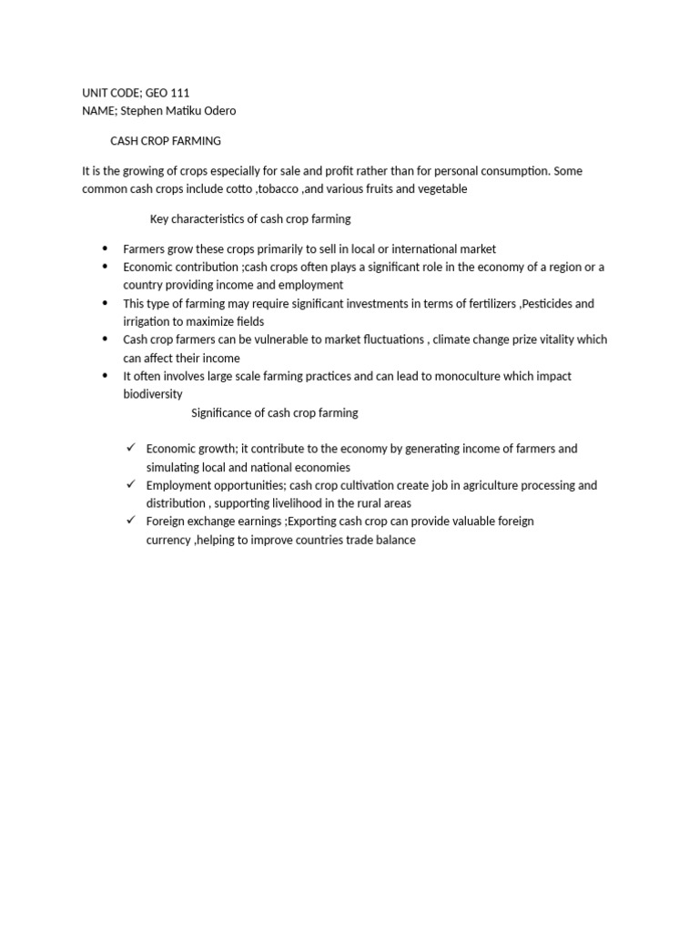 UNIT CODE | PDF | Agriculture | Cash Crop