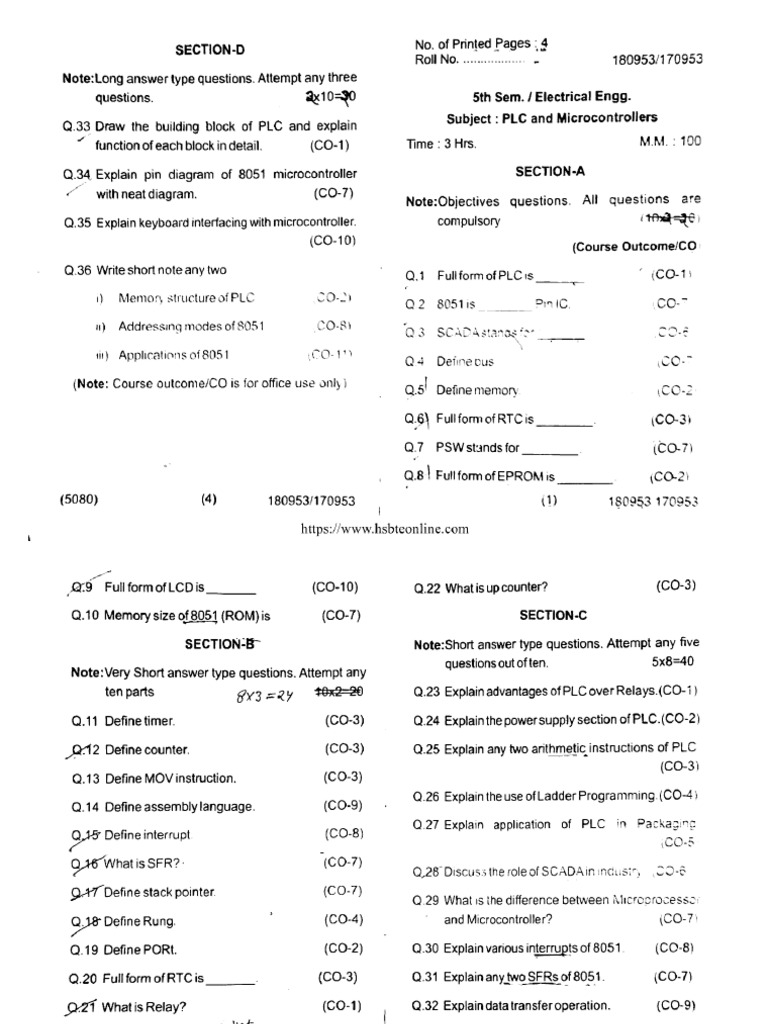 Ee 5 Sem Plc and Microcontrollers 180953 2022 | PDF