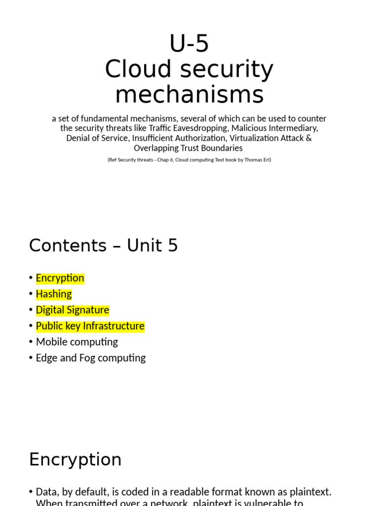 Unit 5 - Cloud Security Mechanisms | PDF | Public Key Cryptography | Key (Cryptography)