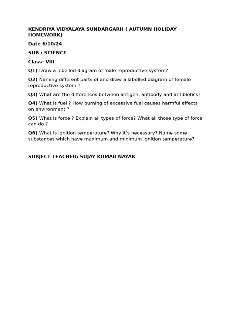 Class 8 Holiday Homework | PDF