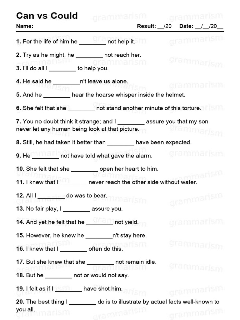 Grammarism Can Vs Could Test 6 1322117 | PDF