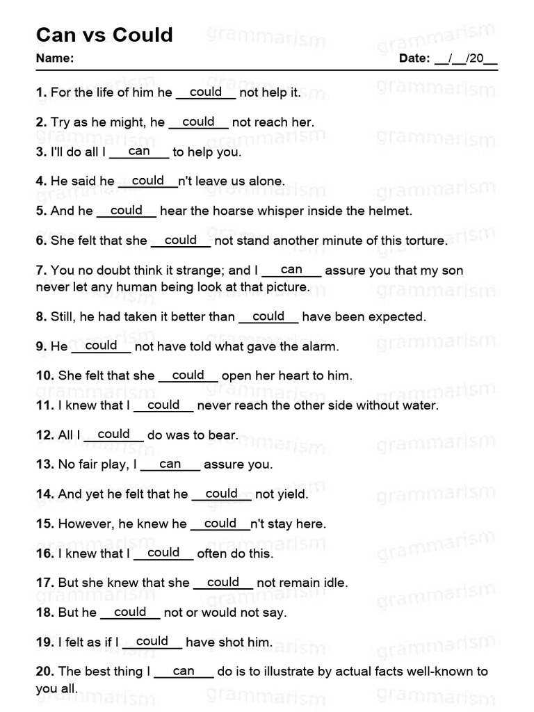 Grammarism Can Vs Could Test 6 Solved 13221170 | PDF