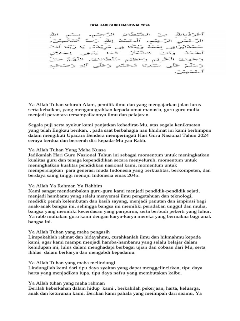 Doa Hari Guru Nasional 2024 | PDF
