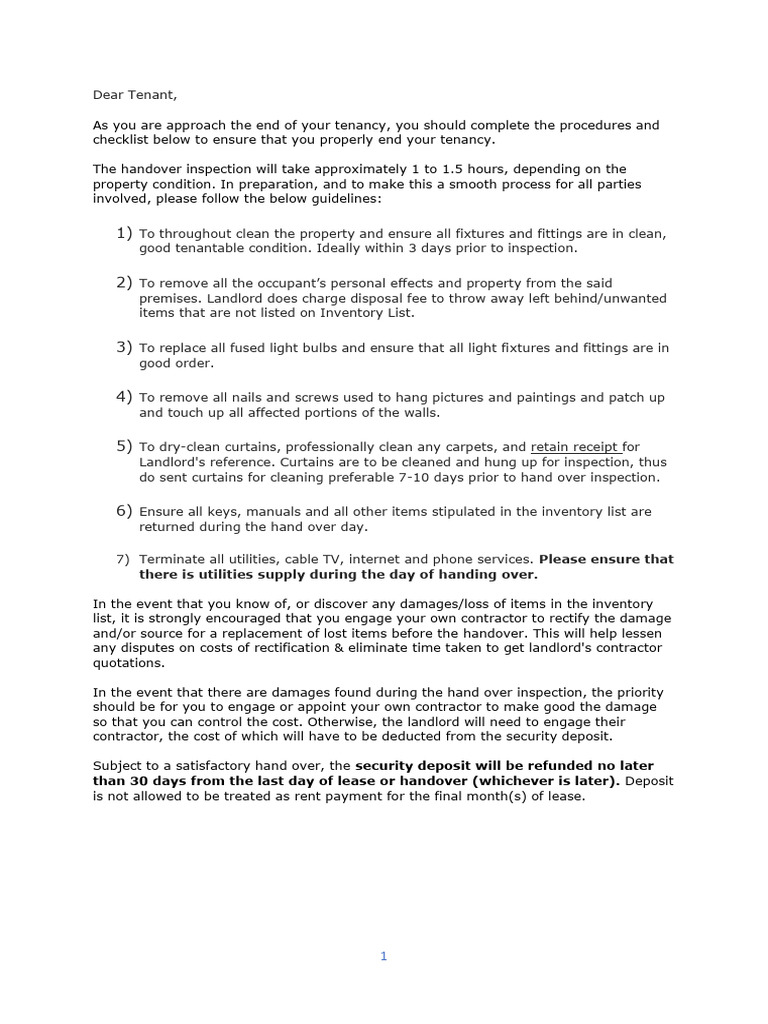 End of Tenancy Checklist Mar2018 | PDF | Leasehold Estate | Landlord