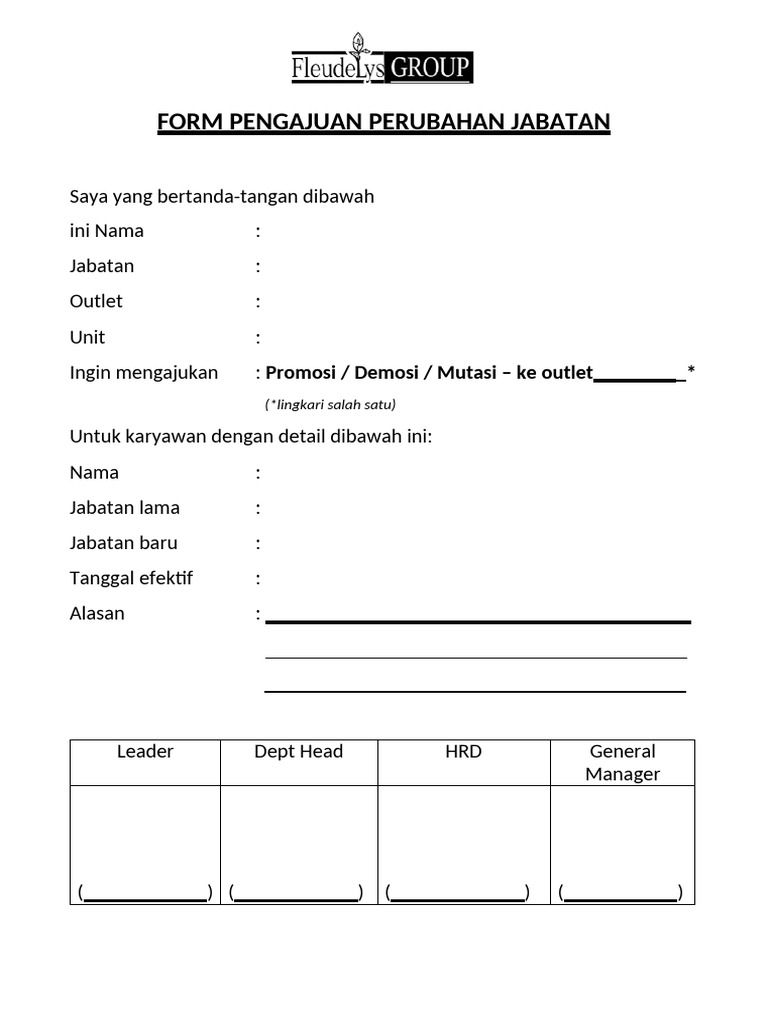 Form Pengajuan Perubahan Jabatan | PDF