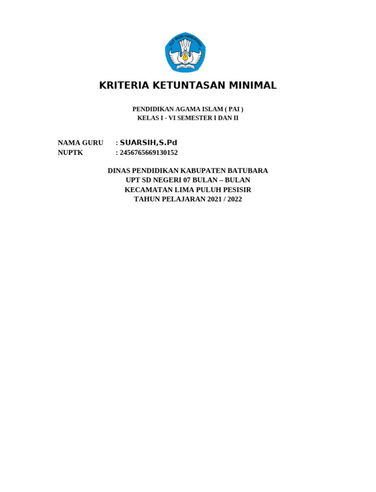 KRITERIA KETUNTASAN MINIMAL | PDF