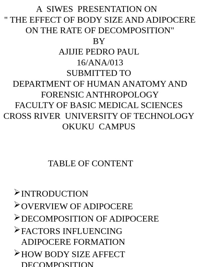 Body Size and Adipocere in Decomposition | PDF | Decomposition