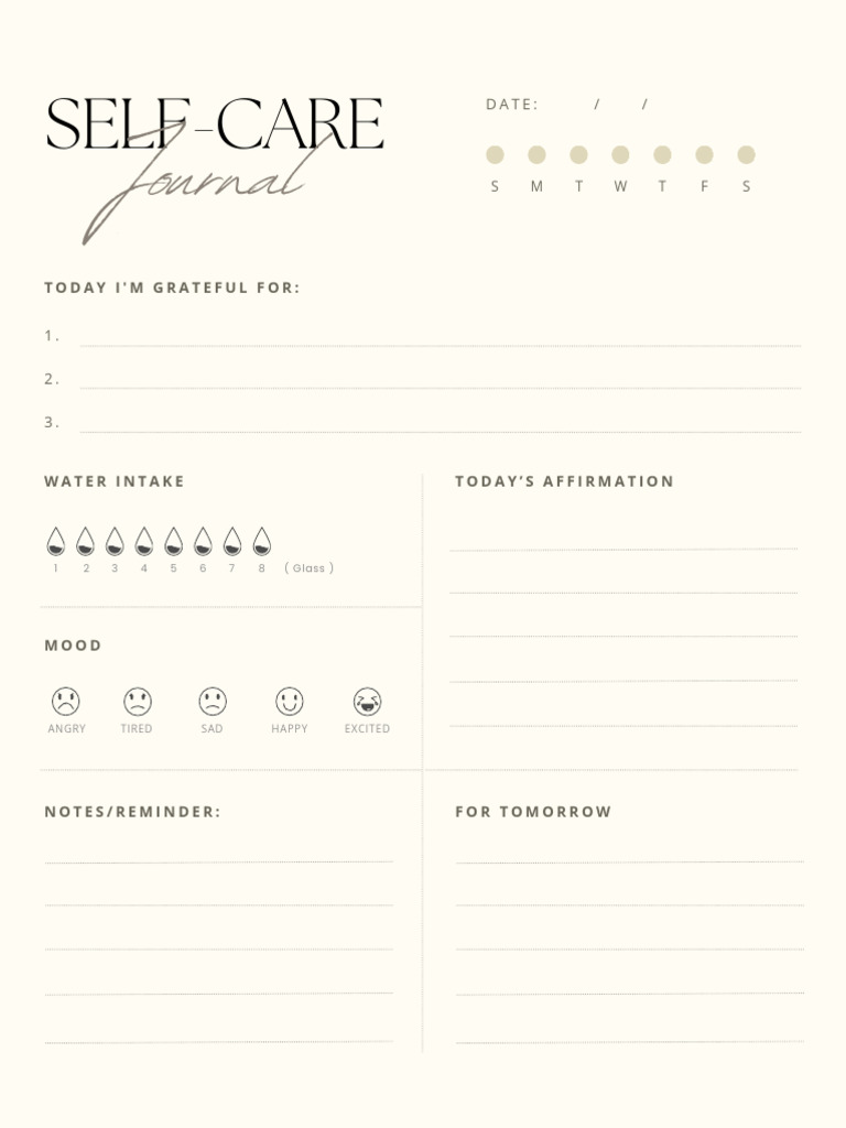 Simple and Minimal Printable Self Care Journal | PDF