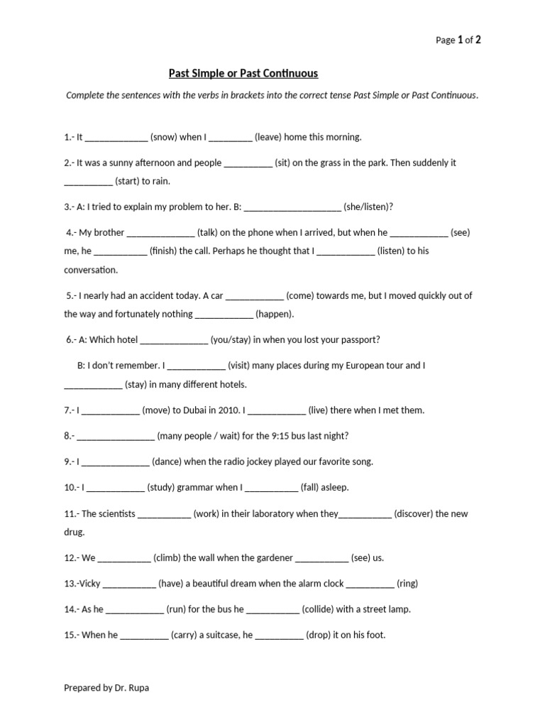 Past Simple and Past Continuous Practice Exercise | PDF | Syntax ...