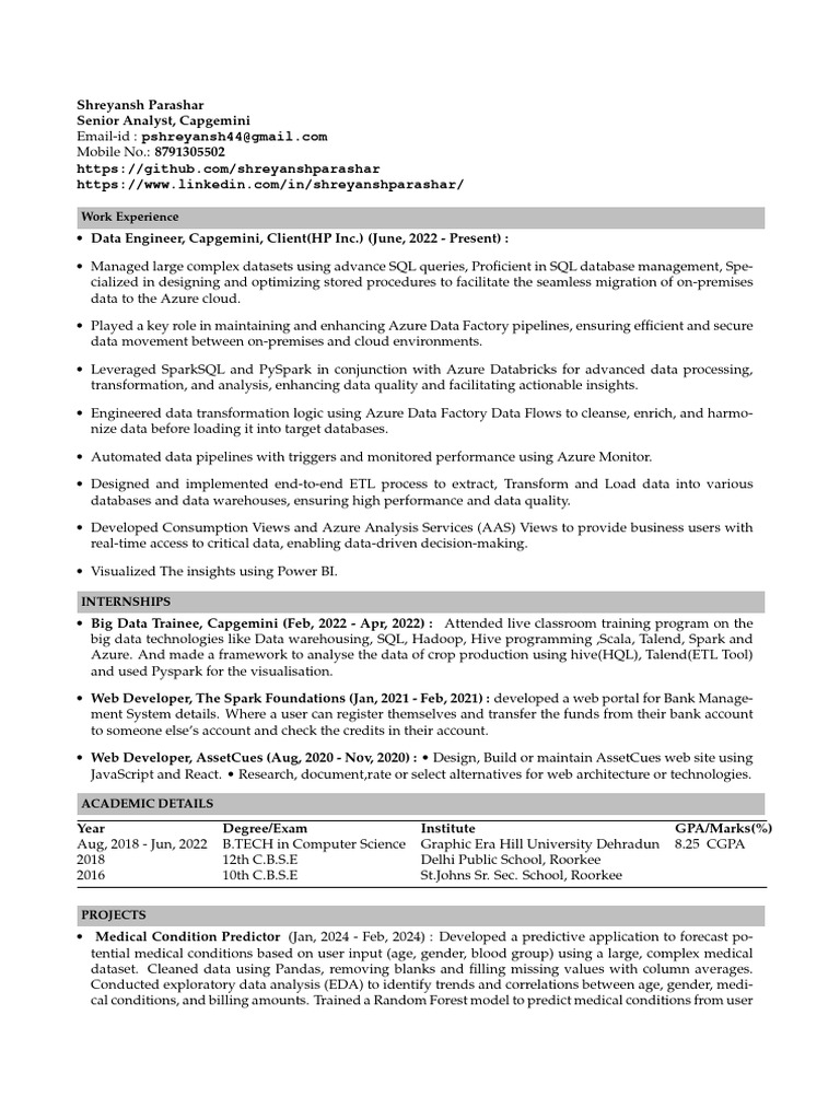 Shreyansh Parashar e PDF | PDF | Apache Spark | Computing