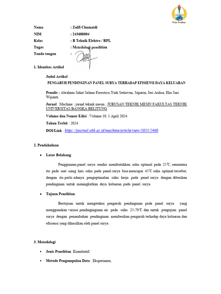 zulfi chumaidi_243608004_review jurnal metodelogi penelitian | PDF