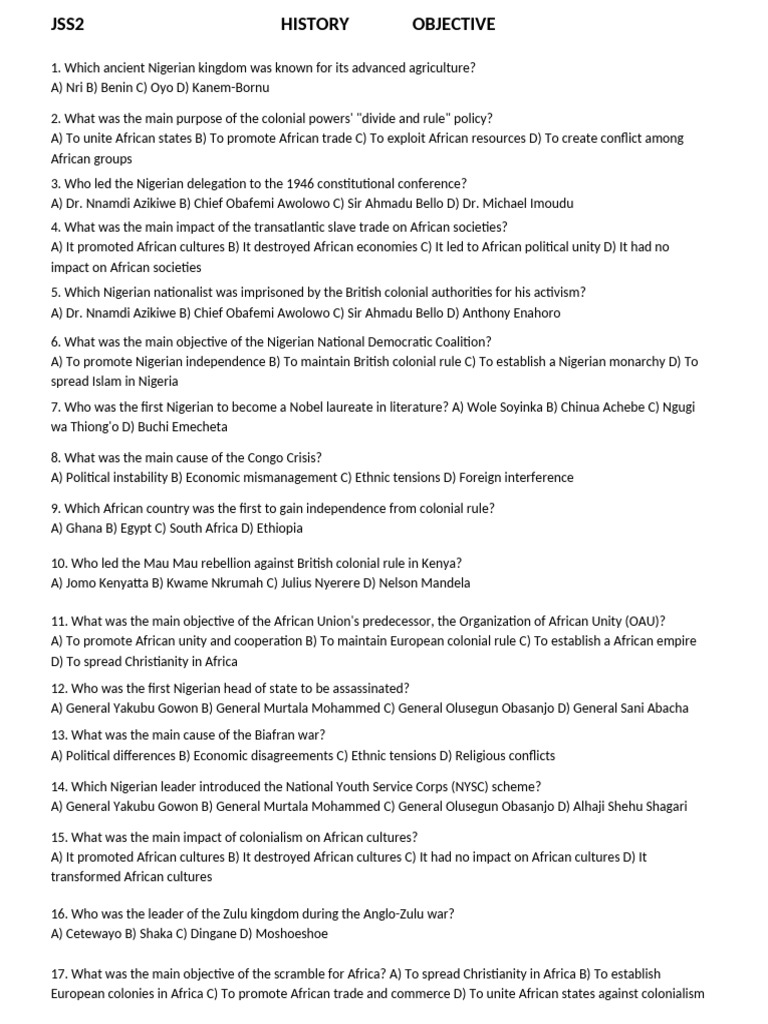 Jss 2 History | PDF | Nigeria | Africa