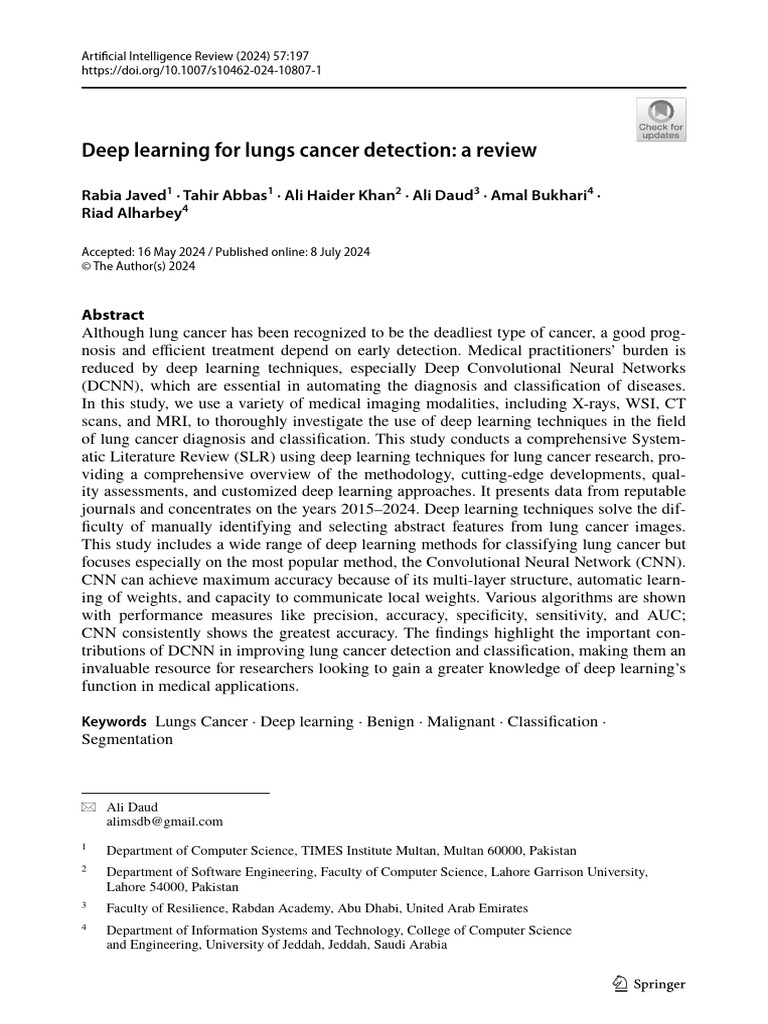 Lung Cancer Review | PDF | Deep Learning | Artificial Neural Network