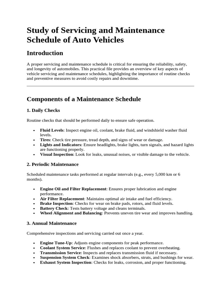 Auto Vehicle Maintenance Schedule Guide | PDF | Vehicle Technology ...