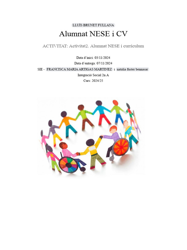 LLUÍS BRUNET FULLANA - Activitat2. Alumnat NESE I Currículum | PDF