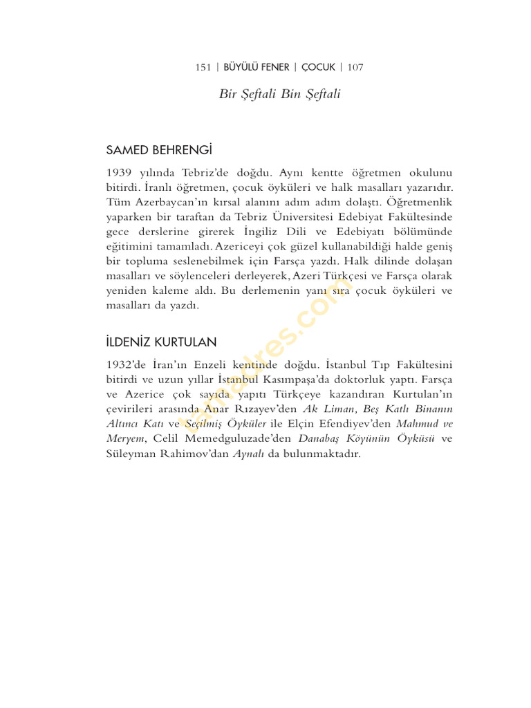 Bir Şeftali Bin Şeftali: Samed Behrengi | PDF