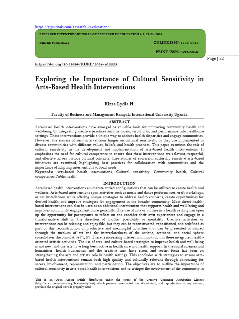 Exploring The Importance of Cultural Sensitivity in Arts-Based Health ...