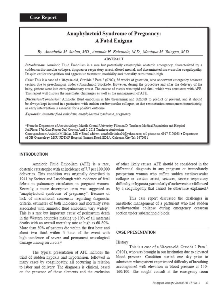 Anaphylactoid Syndromeof Pregnancy AFatal Enigma | PDF | Childbirth ...