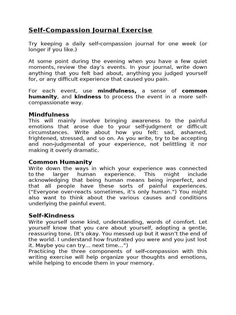 Self-Compassion Journal Exercise | PDF
