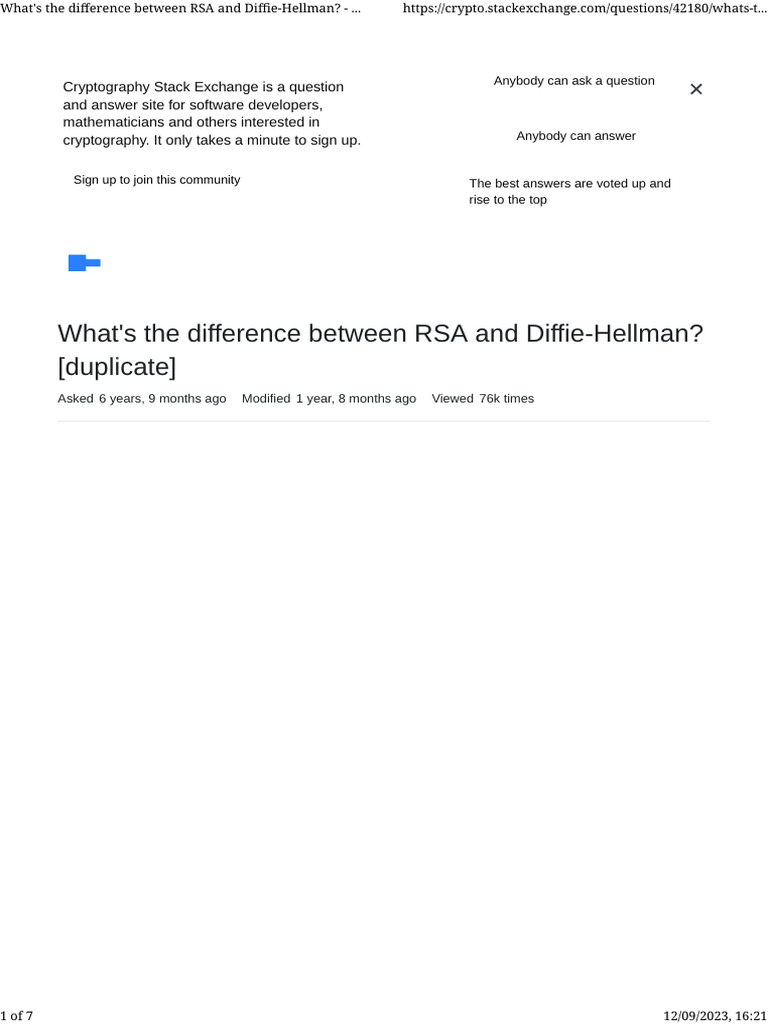 What's The Difference Between RSA and Diffie-Hellman - Cryptography Stack Exchange | PDF | Key ...
