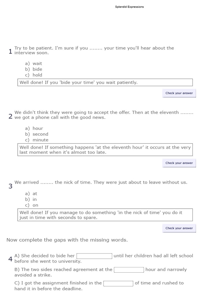 Time Expressions Exercises | PDF