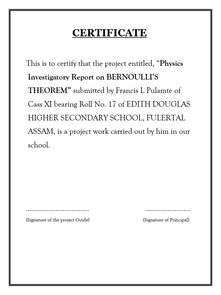 Bernoulli S Theorem Project Certificates Pdf