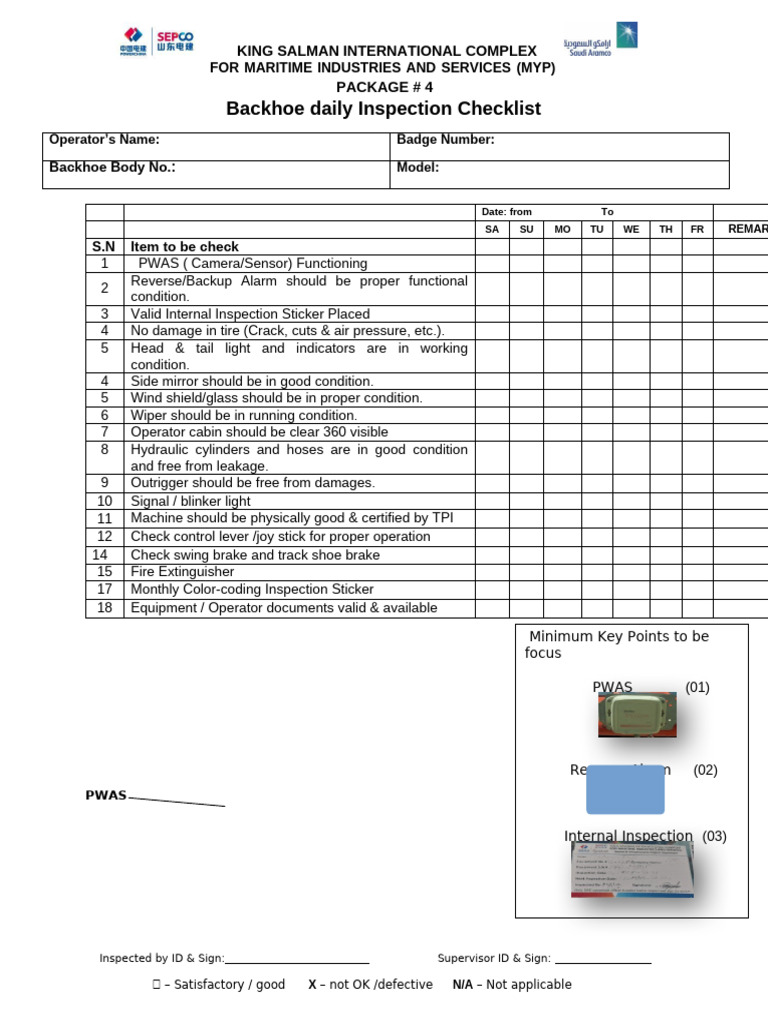 Backhoe Updated Daily Inspection Checklist | PDF