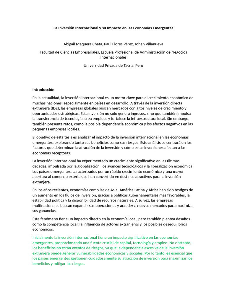 Impacto de la Inversión en Economías Emergentes | PDF | La inversión ...